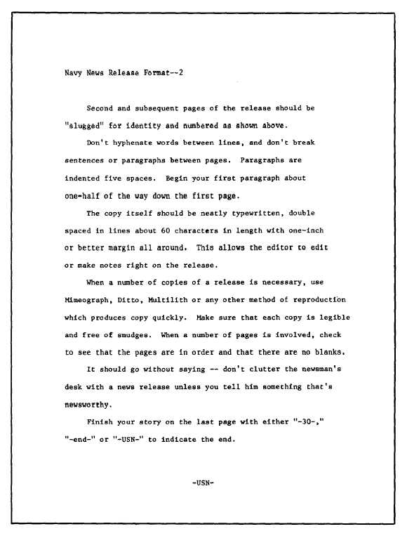 Sample News Release Format second And Subsequent Pages 